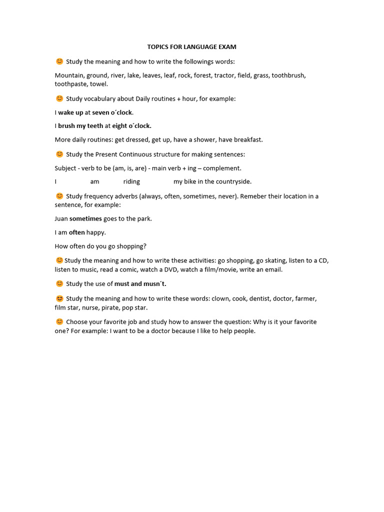 Topics For Language Exam | PDF