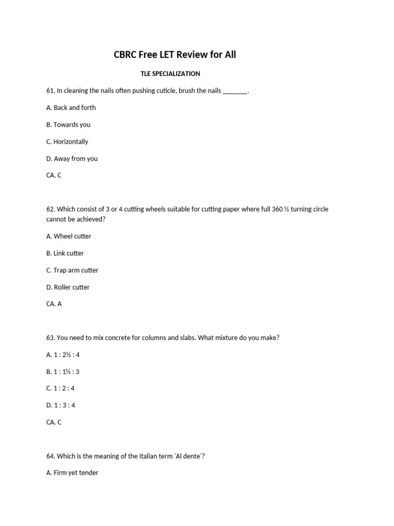 LET Review Questions for TLE Specialization | PDF | Valve