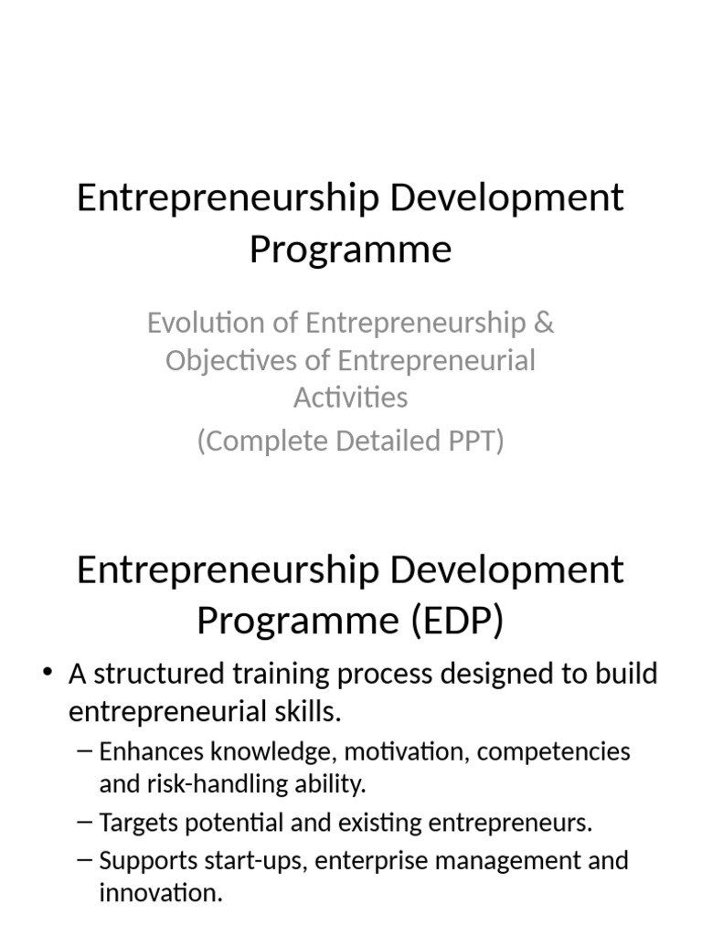 Entrepreneurship Development Program Overview | PDF | Entrepreneurship ...
