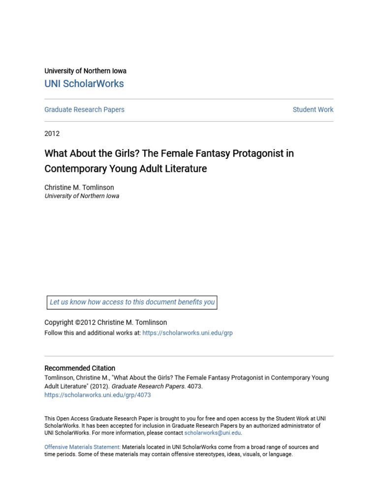 What About The Girls - The Female Fantasy Protagonist in Contempor ...