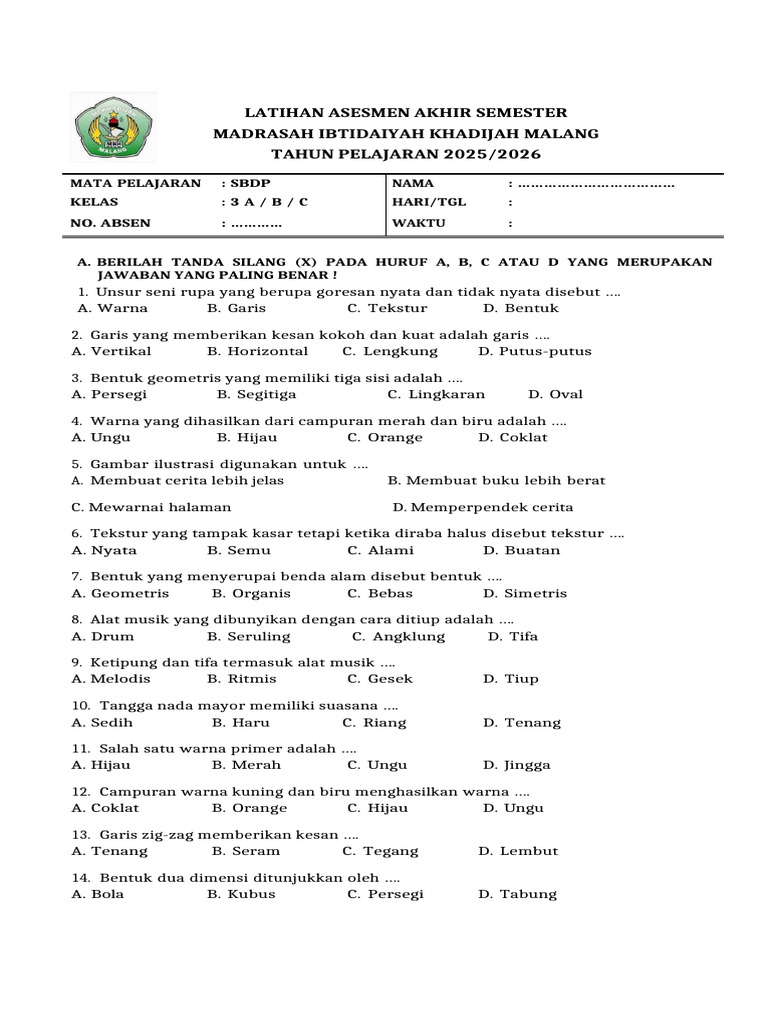 Latihan Soal SBDP | PDF
