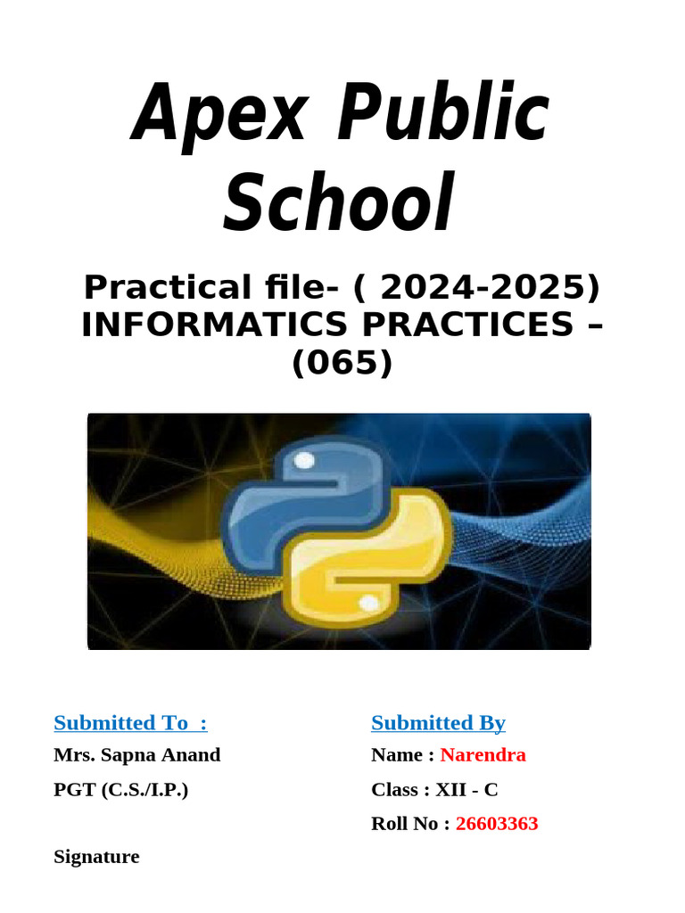 Practical File Informatics Practices Class 12 For 2024-25 | PDF