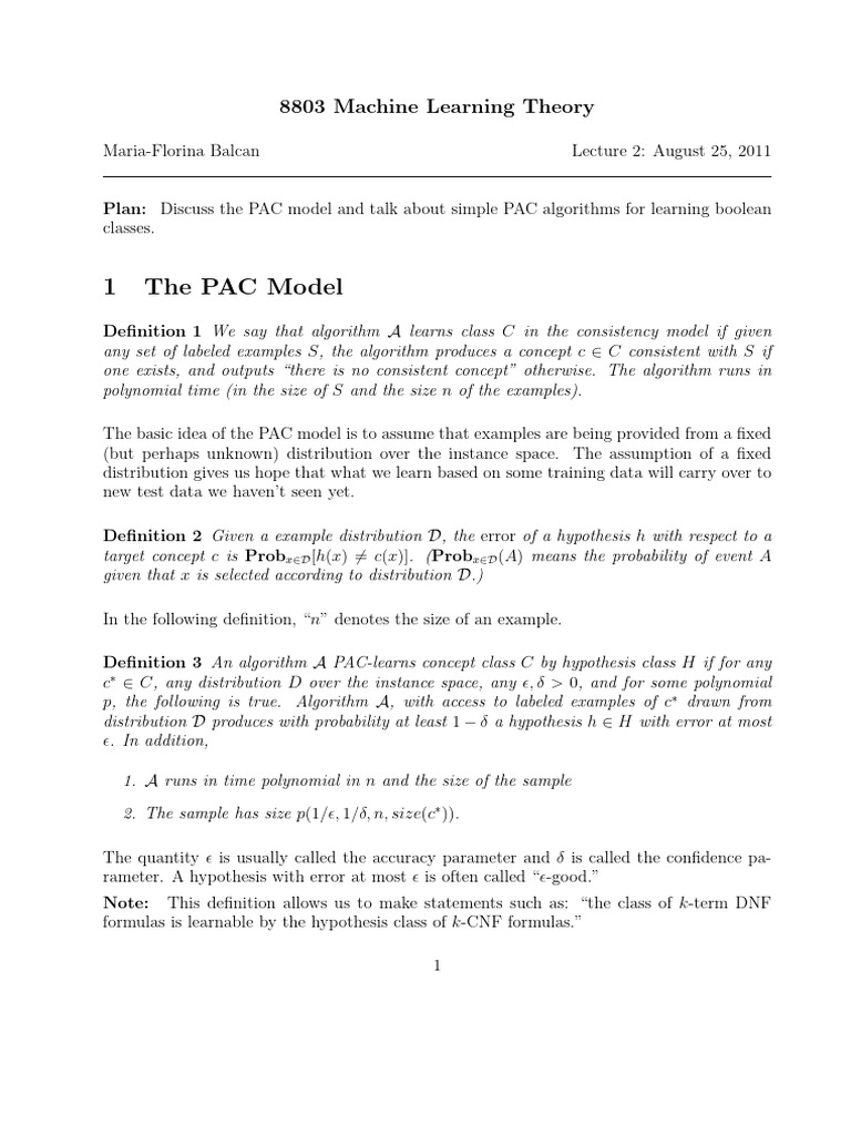 The PAC Models | PDF | Theoretical Computer Science | Mathematical Logic