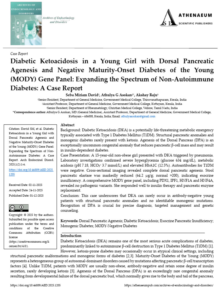 Diabetic Ketoacidosis in Dorsal Pancreatic Agenesis | PDF | Pancreas ...