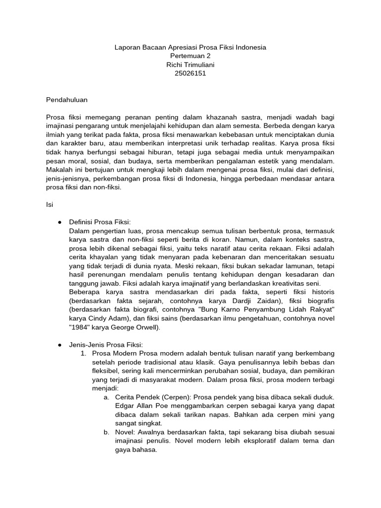 Prosa Fiksi: Jenis dan Perkembangannya | PDF