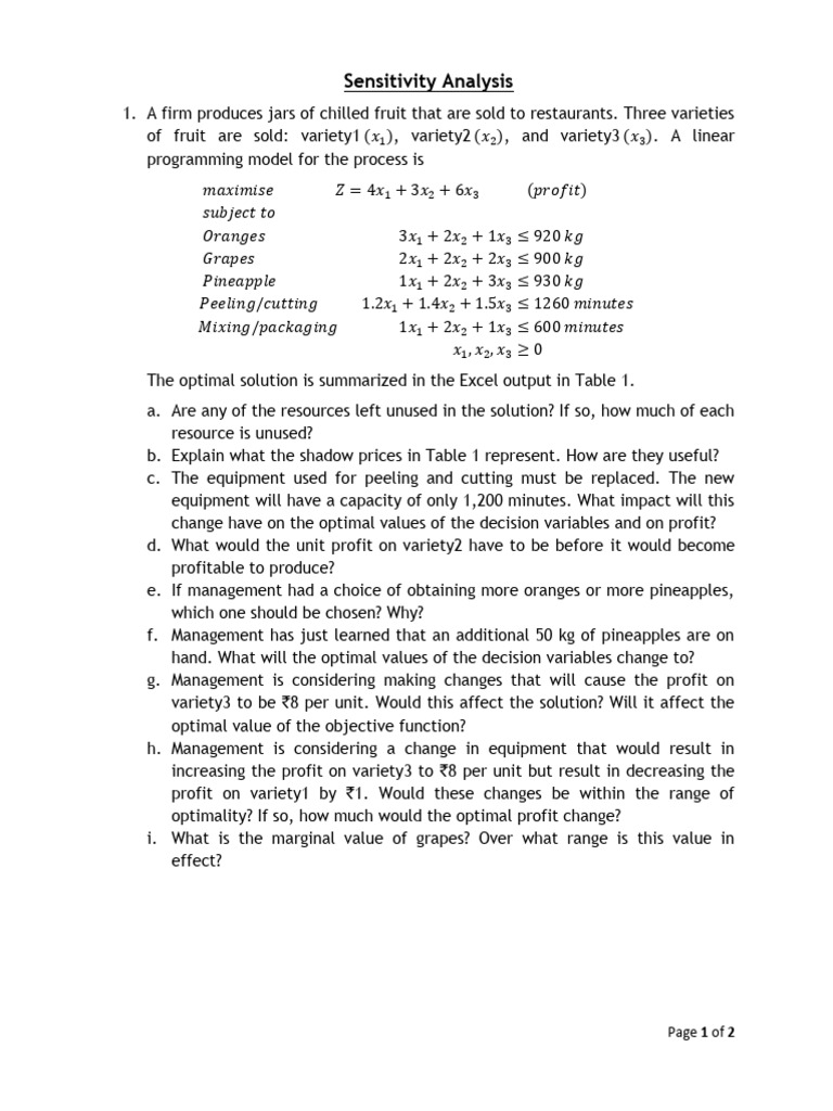 Sensitivity Analysis - Prob 1 | PDF | Sensitivity Analysis | Economics