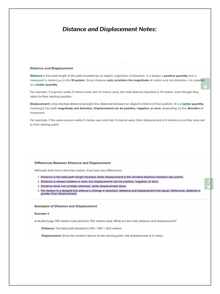 Distance and Displacement Vector and Scaler Notes 1764304782181 | PDF