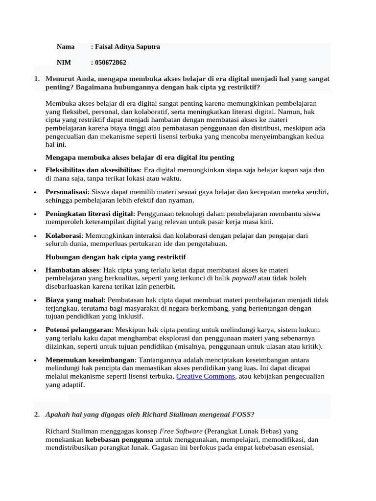 Pentingnya Akses Belajar Digital dan FOSS | PDF