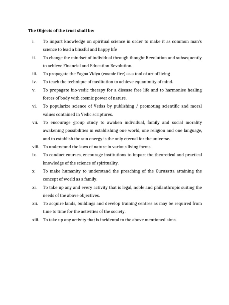 The Objects of The Trust Shall Be | PDF