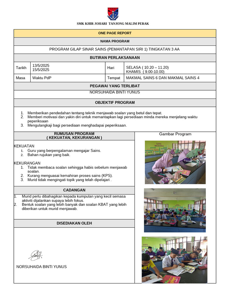 Program Gilap Sinar Sains SMK Khir Johari | PDF