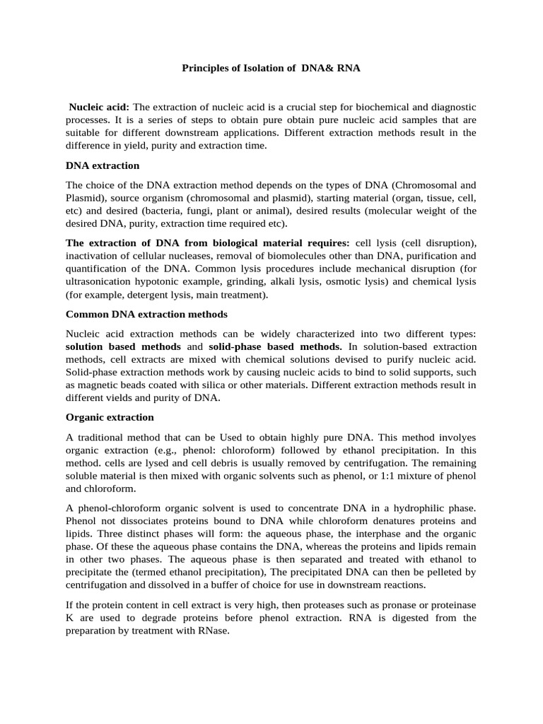 Principles of Isolation of DNA & RNA | PDF | Lysis | Dna