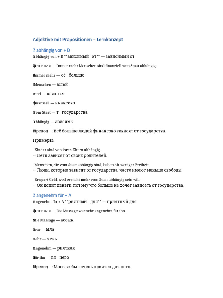 Adjektive Mit Praepositionen | PDF