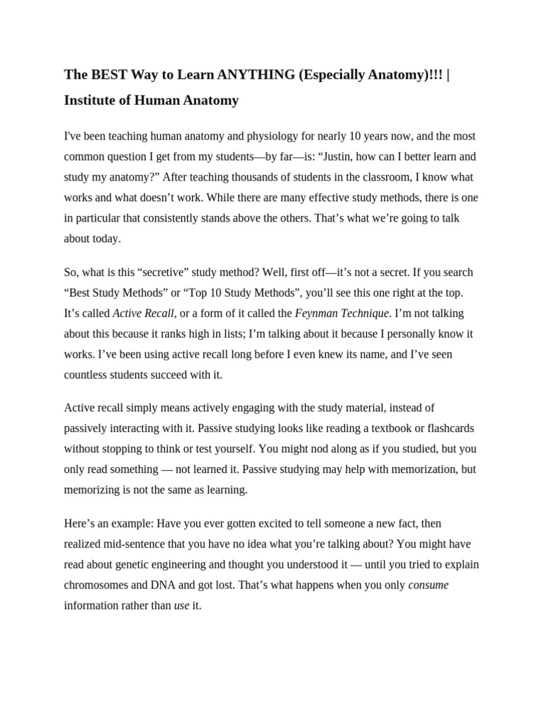 The Best Way To Learn Anything Especially Anatomy Pdf Knowledge