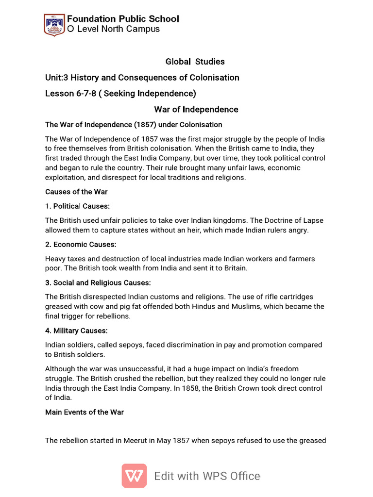 Global Studies Unit:3 History and Consequences of Colonisation Lesson 6 ...