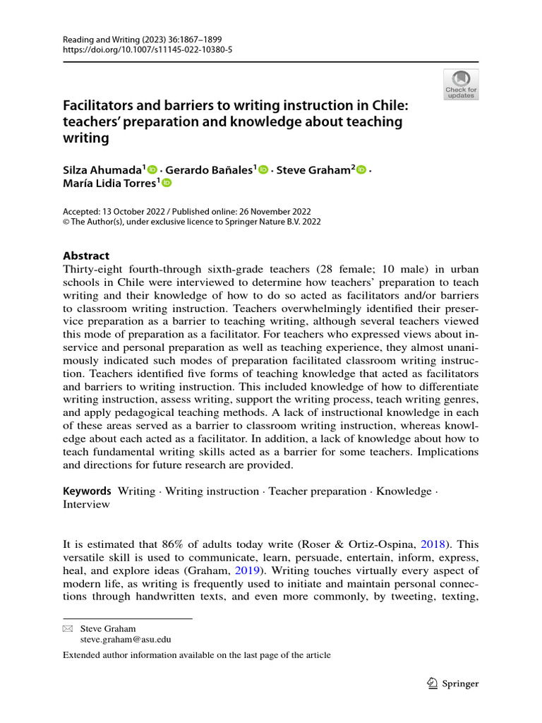 Barriers to Writing Instruction in Chile | PDF | Teachers | Knowledge