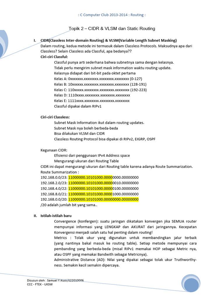 CIDR, VLSM, dan Routing Statik | PDF