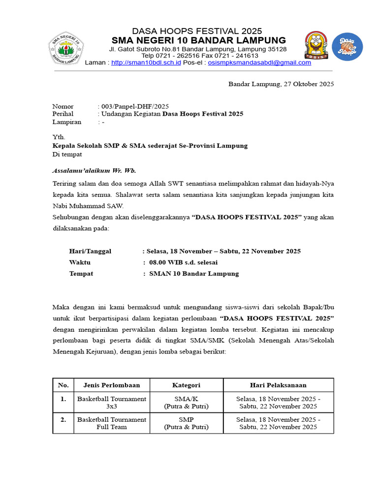 Dasa Hoops Festival 2025 di Bandar Lampung | PDF