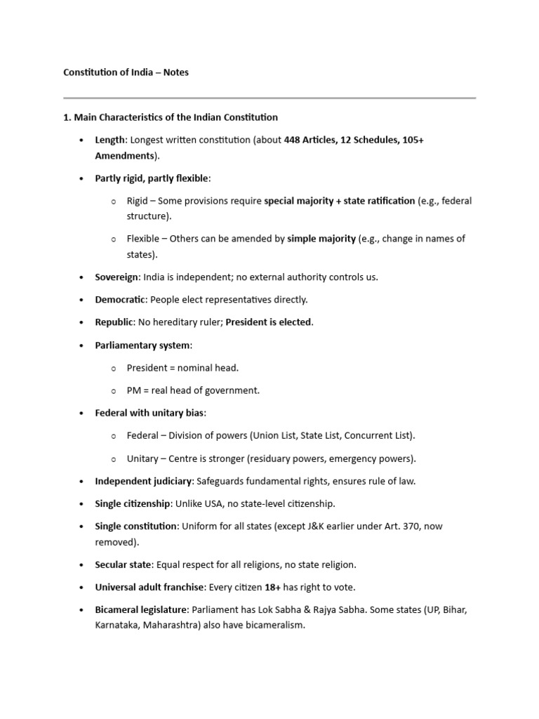 Key Features of the Indian Constitution | PDF | Public Law | Government