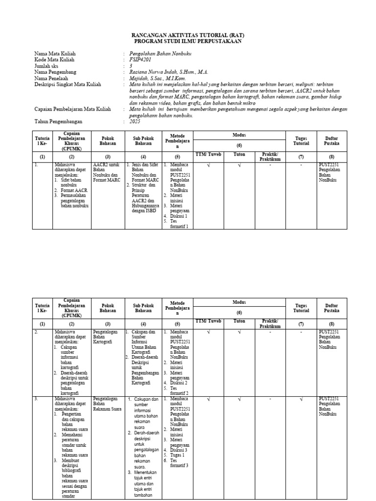 Rancangan Aktivitas Tutorial (Rat) | PDF
