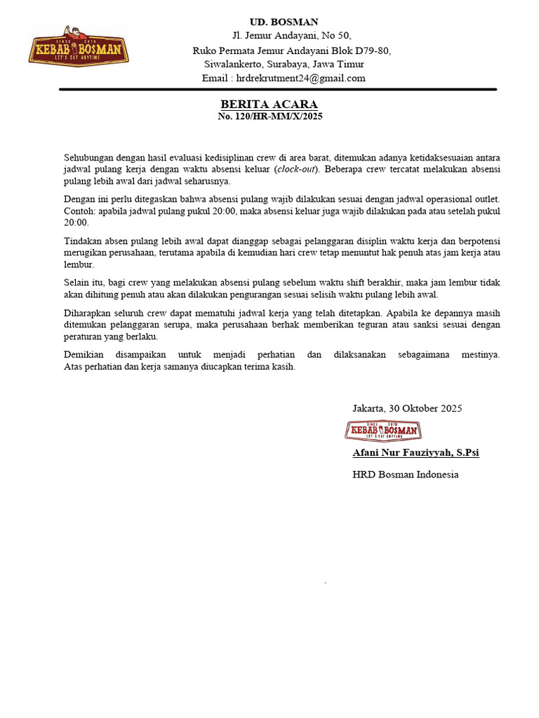 Berita Acara Absen | PDF