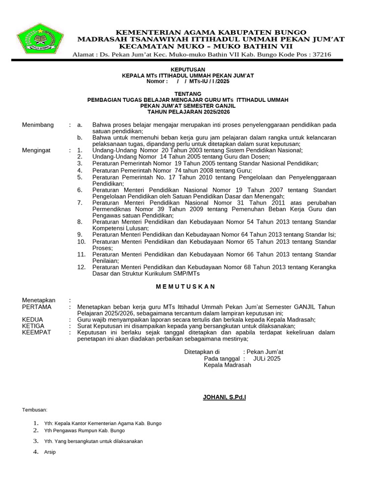 Pengantar Sk Pembagian Tugas | PDF