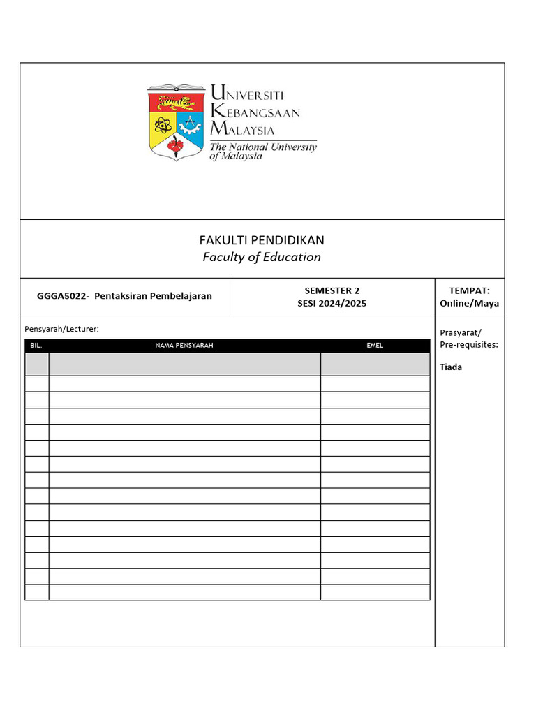 Proforma DPLI 2025 GGGA5022 Pentaksiran Pembelajaran Sem 2 Sesi | PDF