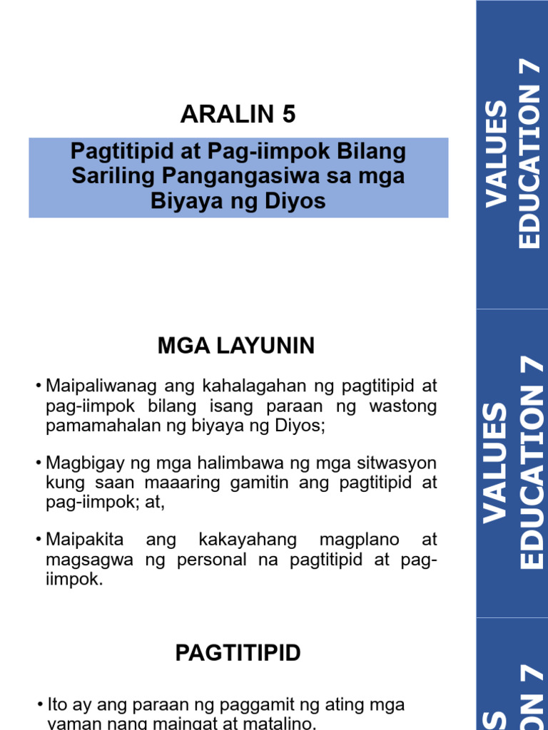 Aralin 5. Pagtitipid at Pag Iimpok Bilang Sariling Pangangasiwa Sa Mga ...