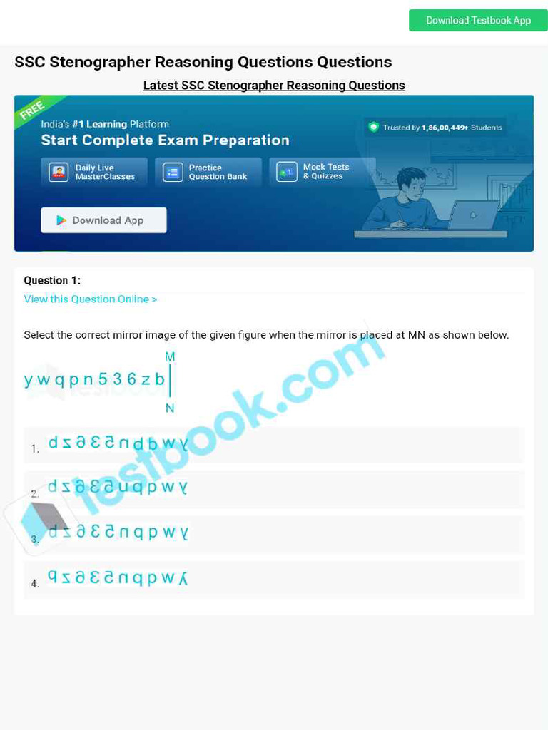 SSC Stenographer Reasoning Questions 64930e03b81966f0fb4347e8 | PDF