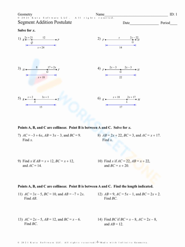 Practice the Segment Addition Postulate | PDF