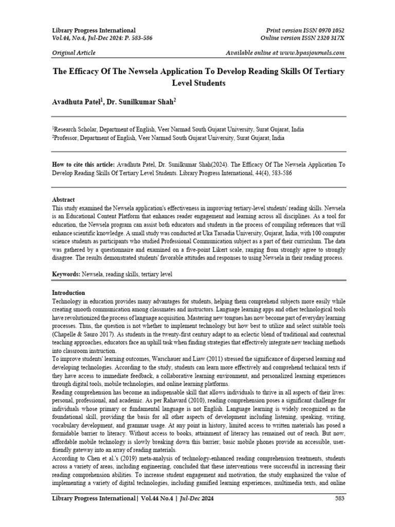 Newsela's Impact on Tertiary Reading Skills | PDF | Reading ...