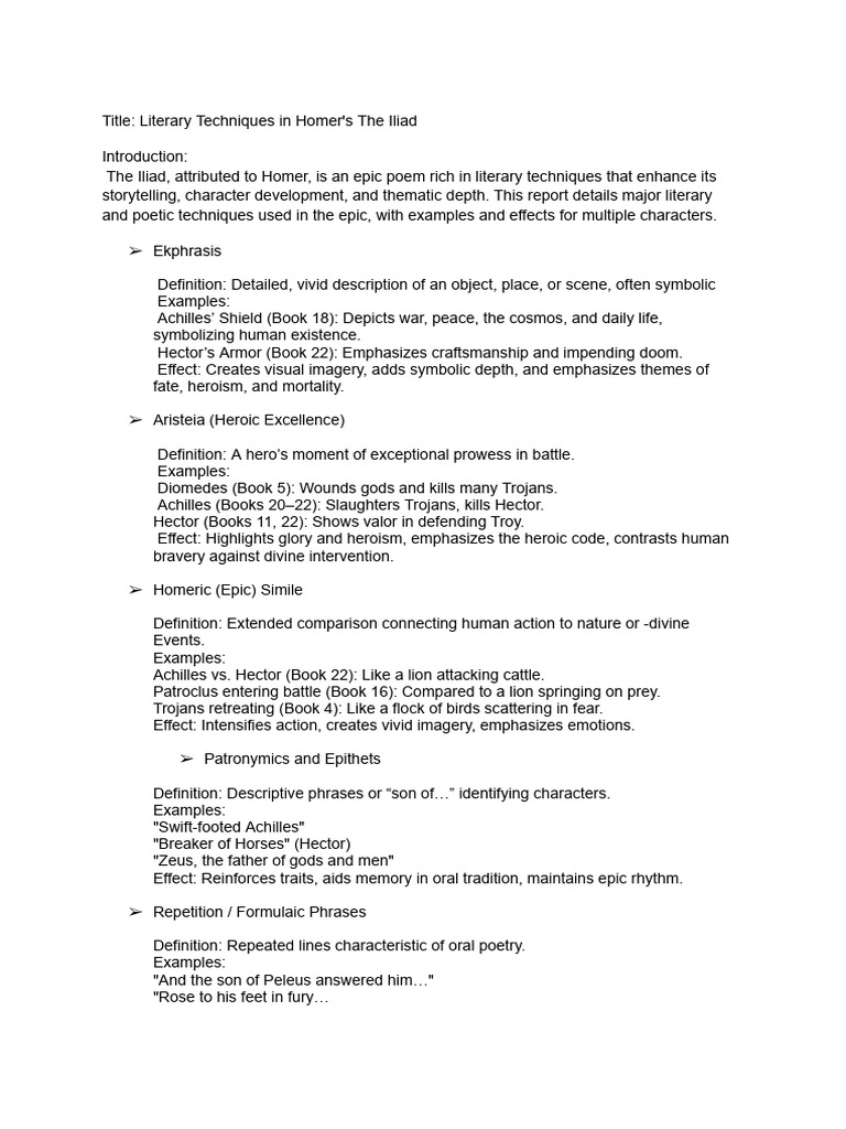 Literary Techniques in Homer's The Iliad | PDF | Hector | Iliad