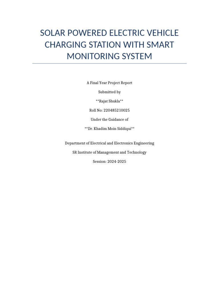 Solar-Powered EV Charging Station Report | PDF | Electric Vehicle ...