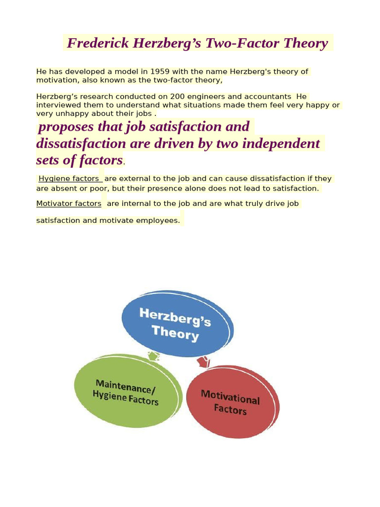 herzberg's theory | PDF | Social Psychology | Organizational Behavior