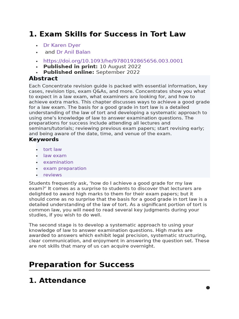 Tort Law Exam Success Strategies | PDF | Essays | Question