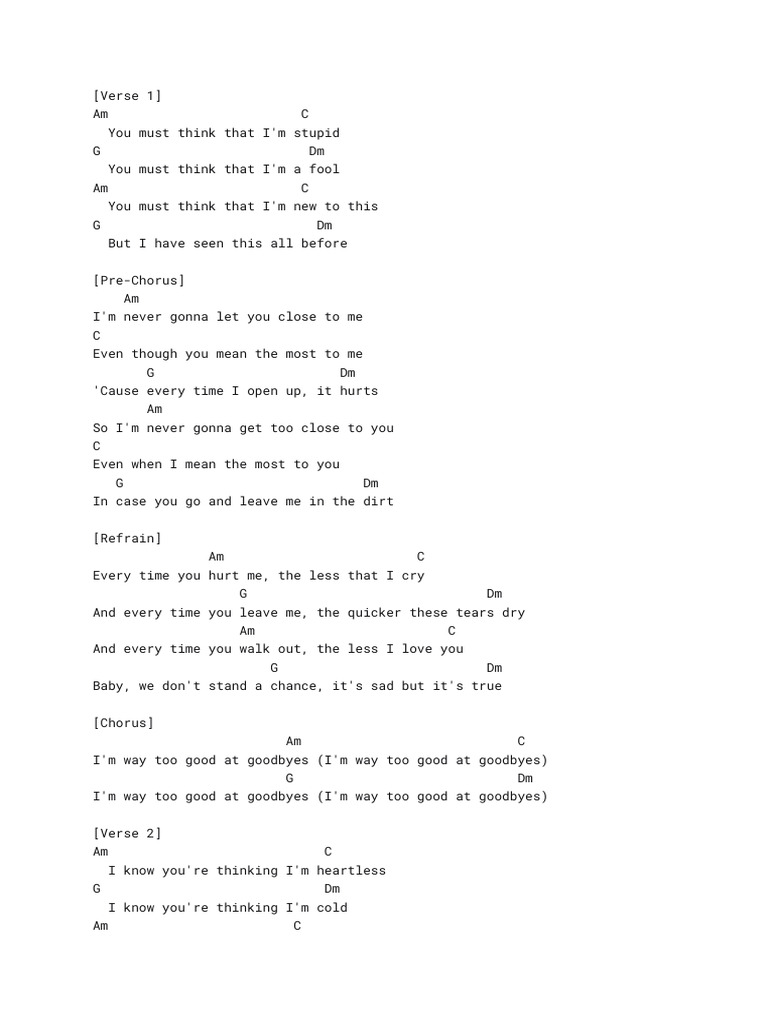 Wat Too Good at Goodbyes - Sam Smith | PDF | Refrain | Song Structure