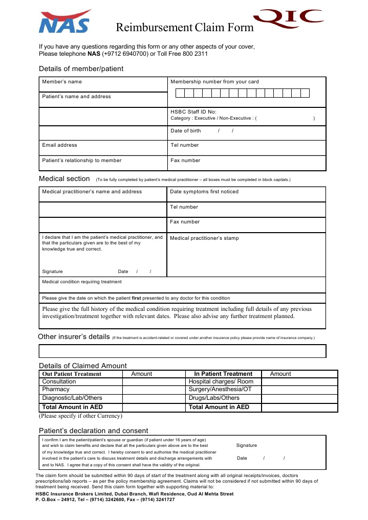 QIC Claim Form Reimbursement | Patient | Physician