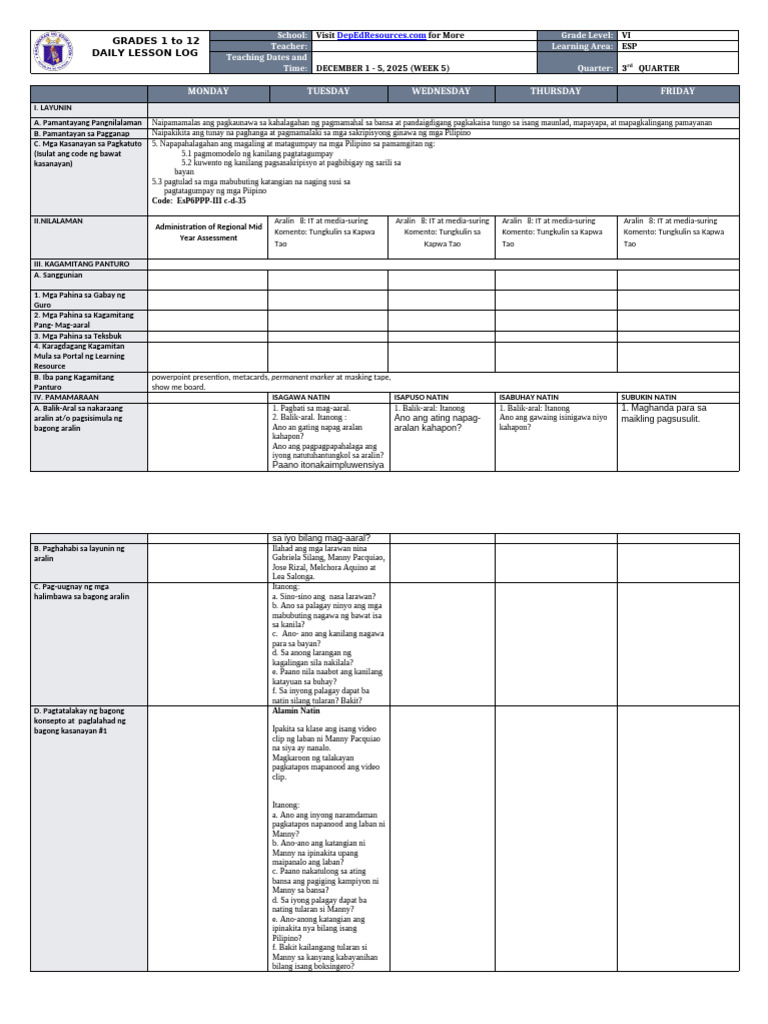 DLL_ESP 6_Q3_W5 | PDF