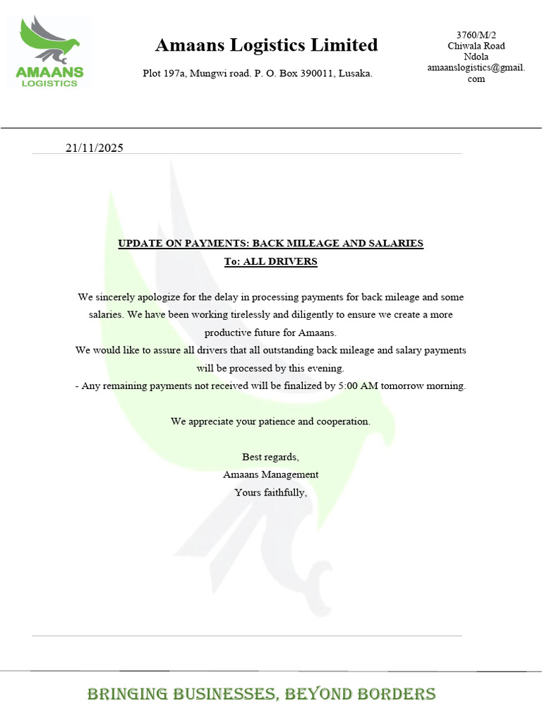 Update On Payments Memo | PDF