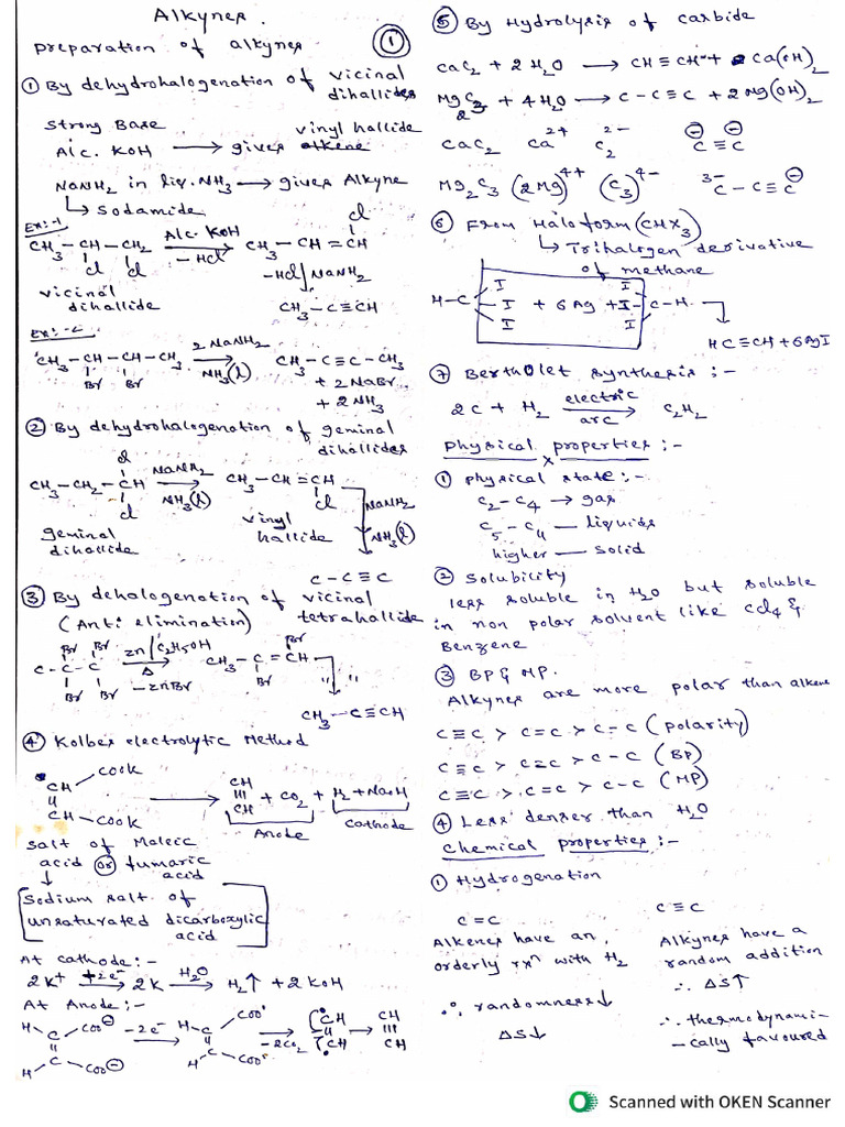 Alkynes and Benzene Notes | PDF
