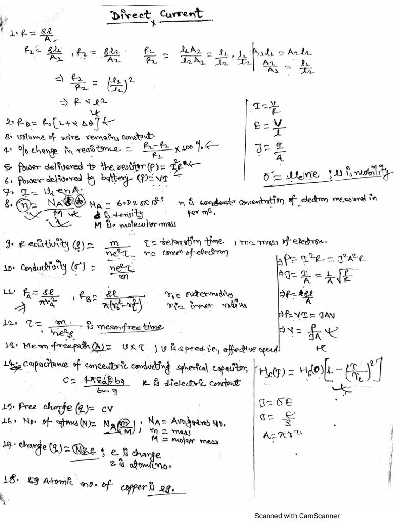Direct Current Basic Formulae | PDF