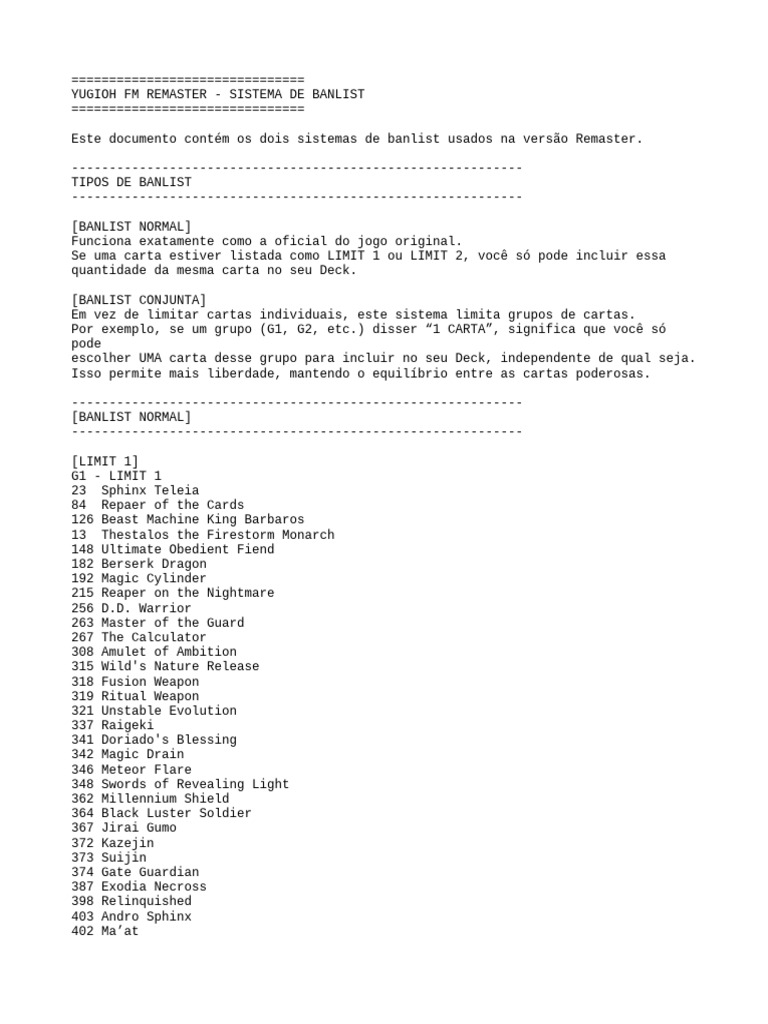 Yu-Gi-Oh FM Remaster Banlist Guide | PDF