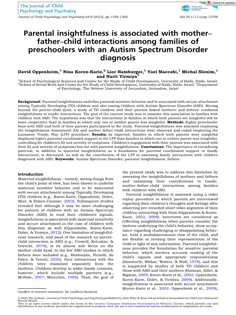 Child Psychology Psychiatry - 2023 - Oppenheim - Parental ...