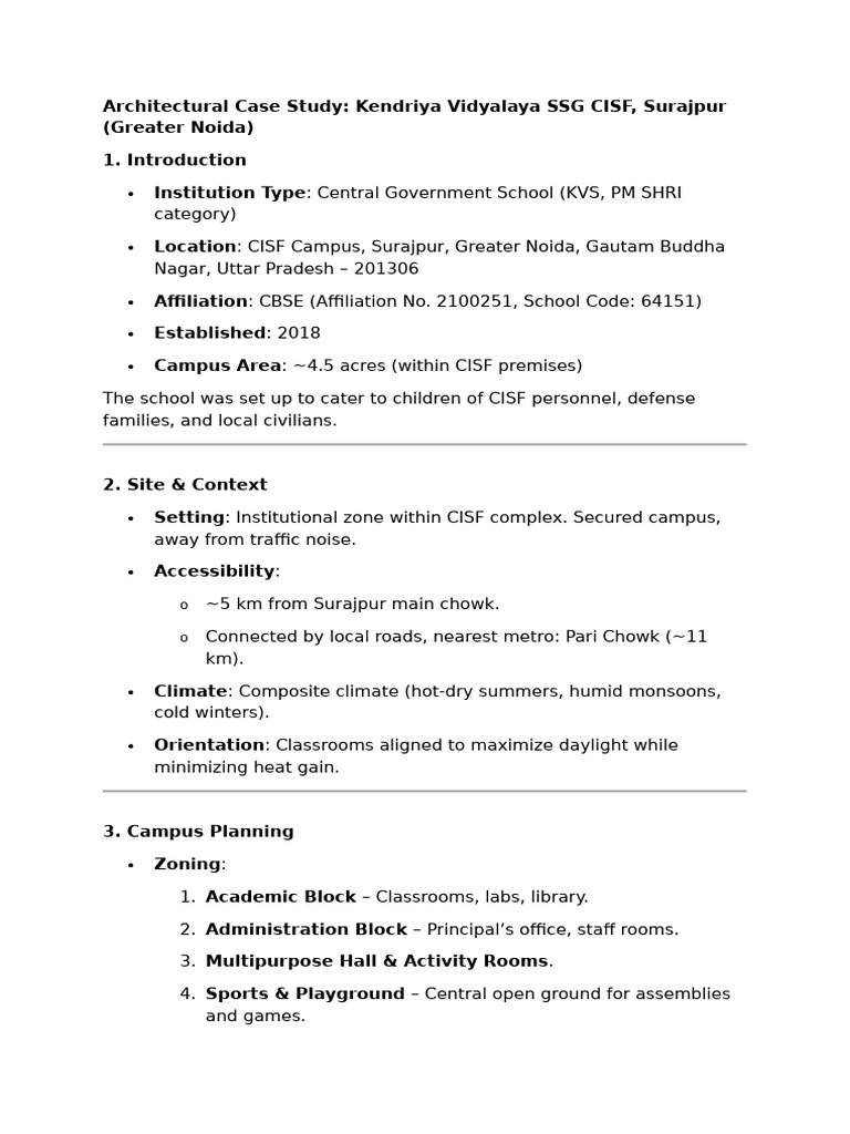 Kendriya Vidyalaya SSG CISF Case Study | PDF | Ventilation (Architecture)