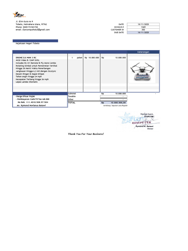Invoice Drone DJI Mini 3 untuk Kejaksaan | PDF