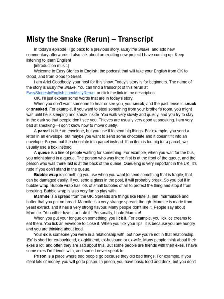 RERUN Misty The Snake | PDF