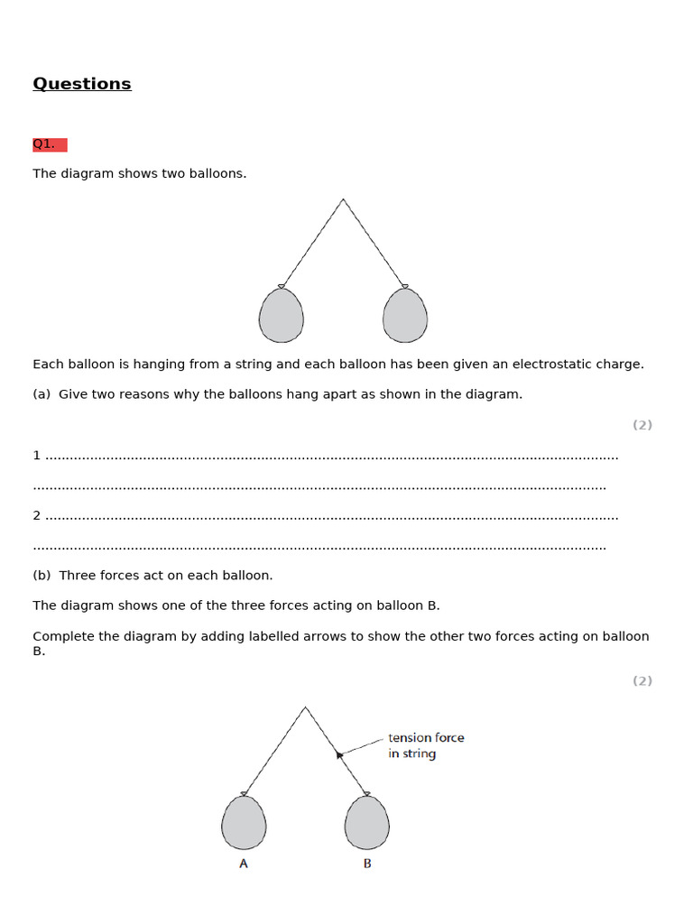 Physics Forces and Motion Questions | PDF | Force | Mass