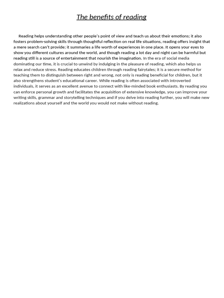 The Benefits of Reading | PDF