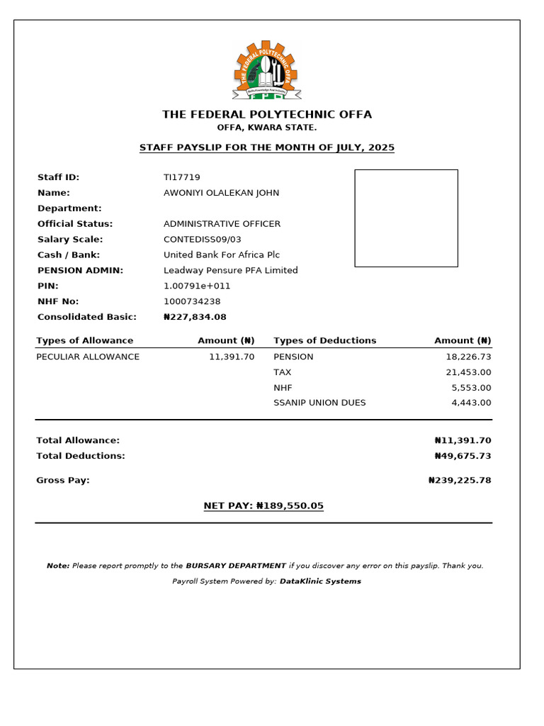 Ti17719 Payslip July 2025 | PDF