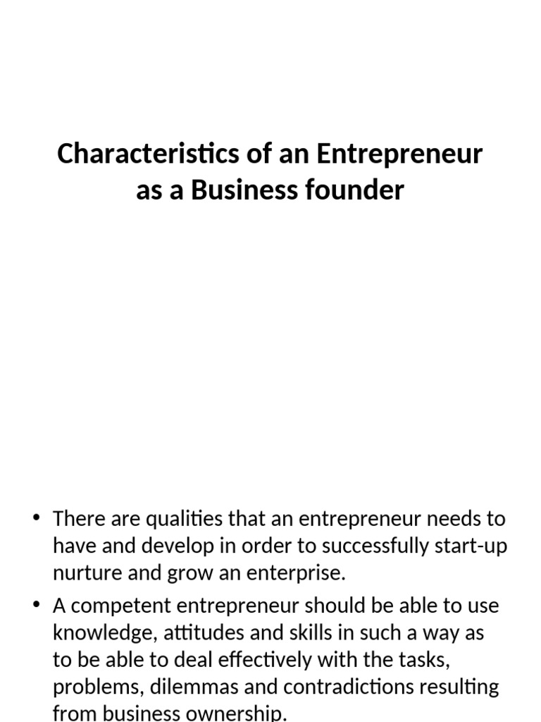 ISSUE 3 Characteristics of An Entrepreneur As A Business Founder | PDF ...