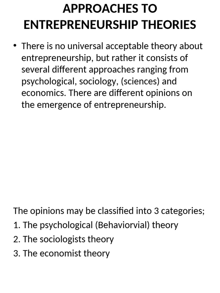 Entrepreneurship Theories and Traits | PDF | Entrepreneurship | Psychology